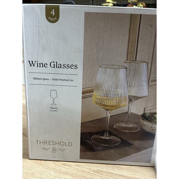 Threshold | Kitchen | Threshold Goldfinished Rim Ribbed Glass Set Of ...